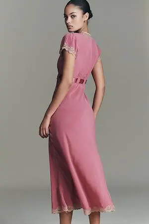 Rixo Marlice Silk V-neck Bow Maxi Dress