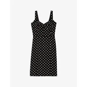 The Kooples V-neck Heart-print Woven Midi Dress - Black White