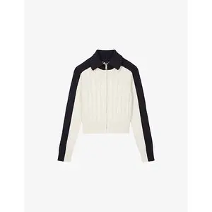 The Kooples Zipped Colour-block Cotton Cardigan - Ecru Navy