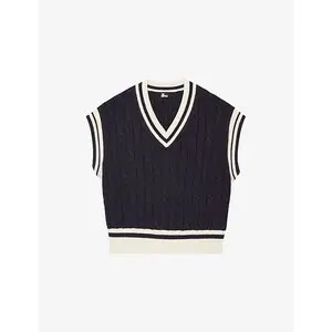 The Kooples Relaxed-fit V-neck Knitted Vest - Navy Ecru