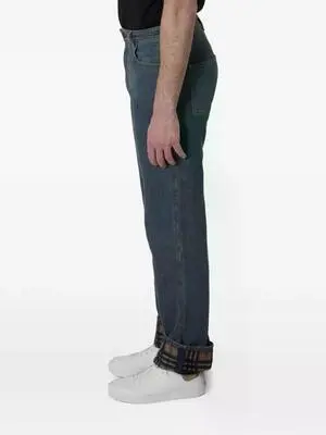 Burberry Straight Jeans With Check Turn-ups - Blue