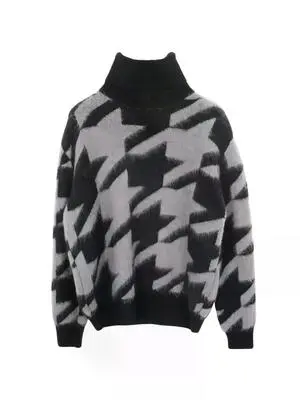Givenchy 2010s Houndstooth Turtleneck Knitted Sweater - Black
