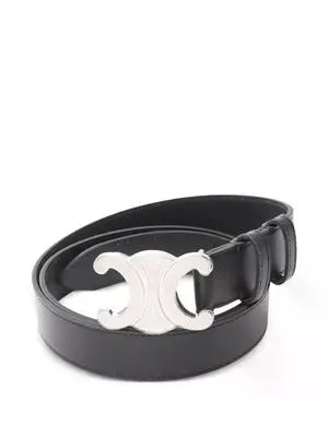 Celine 2020s Large Triomphe Leather Belt - Black