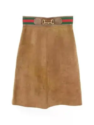 Gucci 2000s Horsebit Suede Skirt - Brown