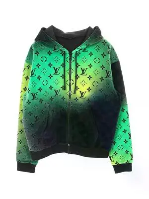LOUIS VUITTON 2010s Monogram Velvet Zip-up Hoodie - Green