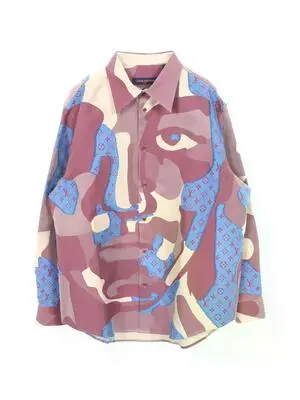 LOUIS VUITTON Printed Cotton Fil Coupe Over Monogram Shirt - Purple