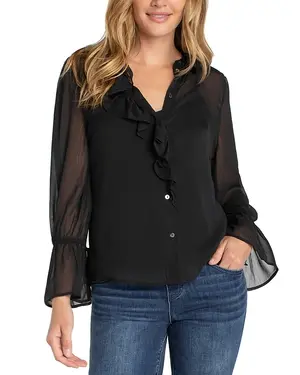 LIVERPOOL Ruffled Front Shirt - Black Print
