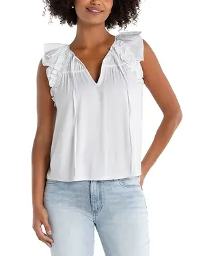 LIVERPOOL Flutter Sleeve Top - White