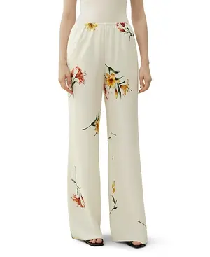 Lilysilk Lily Print Silk Pull-on Pant - Lily White