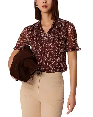 Whistles Polka Dot Sheer Sleeve Shirt - Brown/multi