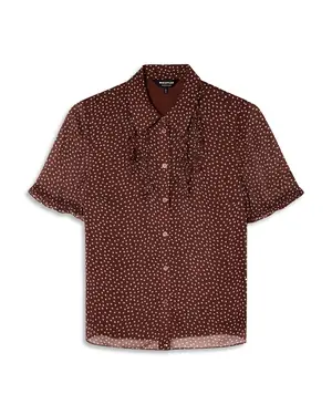 Whistles Polka Dot Sheer Sleeve Shirt