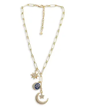 Aqua Cubic Zirconia Celestial Charm Lariat Necklace, 17-19 Exclusive - Gold