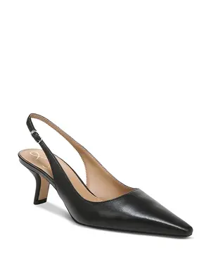 Sam Edelman Bianka Wide Slingback Kitten Heels - Black Leather