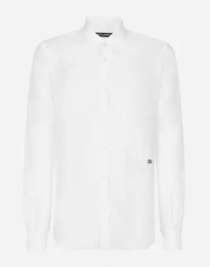 Dolce & Gabbana Linen Martini-fit Shirt With Dg Hardware - White