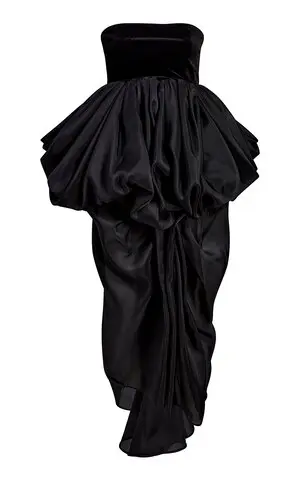 Khaite Bronte Silk Organza Midi Dress With Ruffle Detail - Black