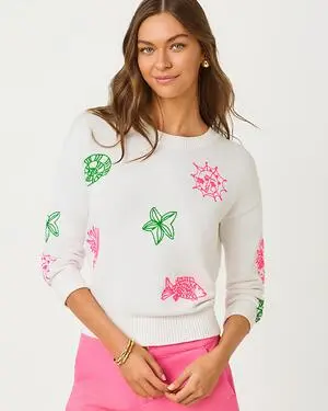 LILLY PULITZER Tensley Embroidered Sweater - Resort White Fleur De Lilly Embroidery