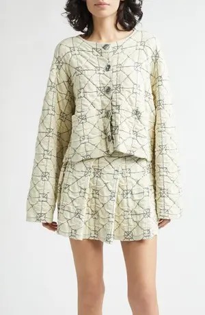 YANYAN June Boxy Jacquard Cardigan - Ivory
