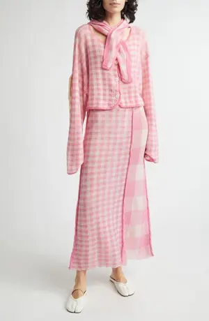 YANYAN Gingham Check Wool Cardigan With Removable Hood