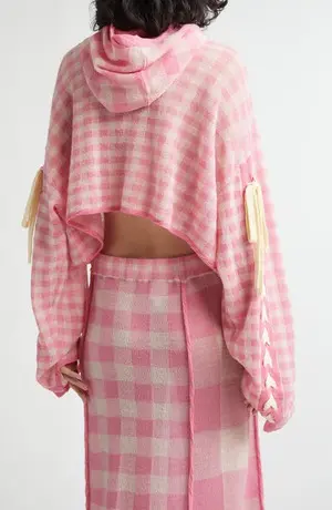 YANYAN Gingham Check Wool Cardigan With Removable Hood