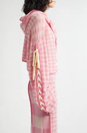 YANYAN Gingham Check Wool Cardigan With Removable Hood