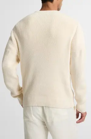 Vince Solid V-neck Cotton Blend Ribbed Sweater