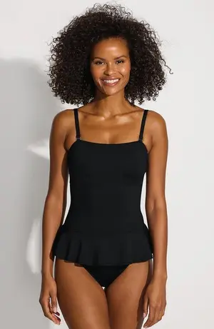 LANDS' END Sculpting Suit Ruffle Bandeau One-piece Swimsuit - Black
