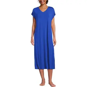 LANDS' END Short Sleeve Cooling Midi Nightgown - Vibrant Lapis