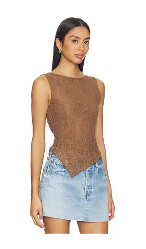 MORE TO COME Palima Lace Asymmetrical Top - Brown