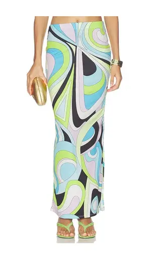 CIN CIN City Maxi Skirt In Baby Blue, Green - Mars Blue