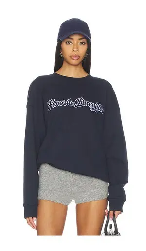 FAVORITE DAUGHTER The Varsity Embroidered Sweater In Navy - Navy & White