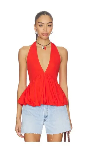 Free People X Paige Top In In Burnt Orange - Tangerine Tango