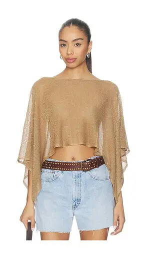 MORE TO COME Orson Knit Poncho In Tan - Tan Metallic