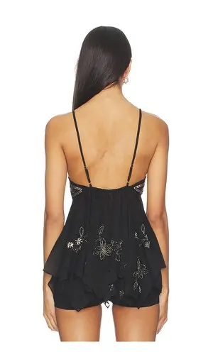 Free People Embellished V-neck Top With Tiered Hem - Black