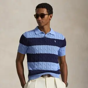 Ralph Lauren Cable-knit Striped Polo Sweater - Blue Navy Combo