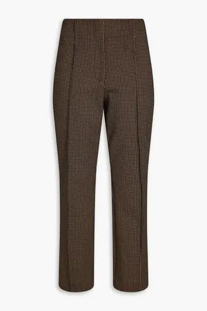 Veronica Beard Kean Cropped Houndstooth Knitted Flared Pants - Brown