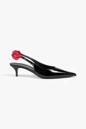 Magda Butrym Floralappliquéd Patentleather Slingback Pumps - Black