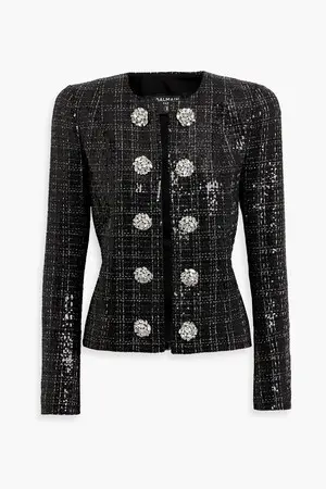 Balmain Sequinembellished Checked Tweed Jacket