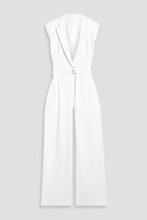 Norma Kamali Belted Cady Wideleg Jumpsuit - White
