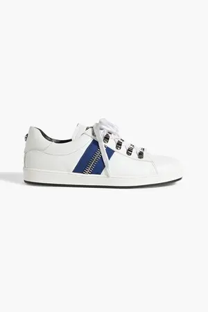 Balmain Eric Zipembellished Leather Sneakers - Royal Blue