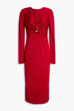 Versace Embellished Twisted Satinjersey Dress - Crimson