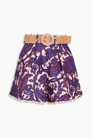 Zimmermann Beadembellished Paisleyprint Linen Shorts - Purple