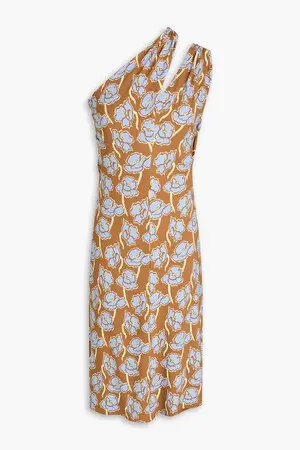 Versace Oneshoulder Cutout Floralprint Stretchjersey Dress - Light Brown