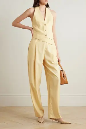 ESSE STUDIOS Delphi Pleated Woolblend Twill Wideleg Pants