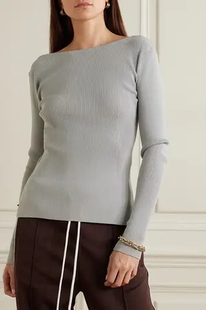 Max Mara Leisure Favella Metallic Ribbed-knit Sweater - Light Gray