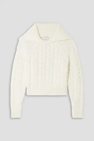 PATOU Sailor Cropped Cableknit Merino Wool Sweater - White