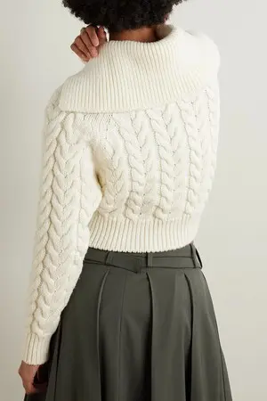 PATOU Sailor Cropped Cableknit Merino Wool Sweater