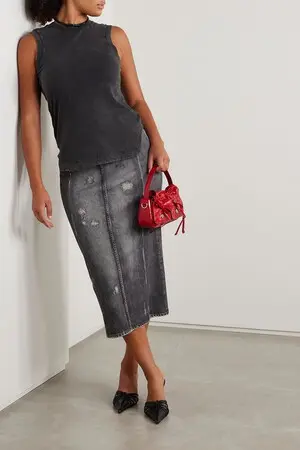 Acne Studios Denim Effect Printed Stretch-cotton Jersey Midi Skirt