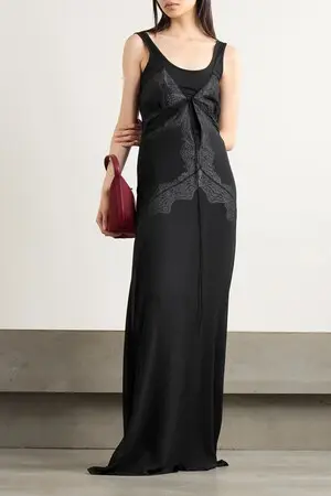 Christopher Esber Cutout Lace-trimmed Silk-georgette Gown