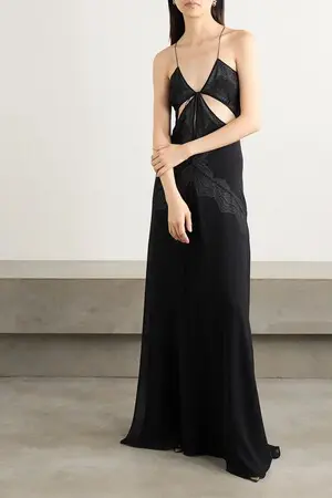 Christopher Esber Cutout Lace-trimmed Silk-georgette Gown