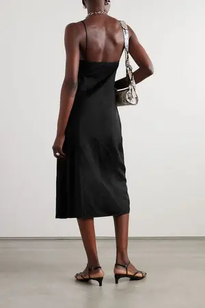 JIL SANDER Lace-paneled Satin Midi Dress
